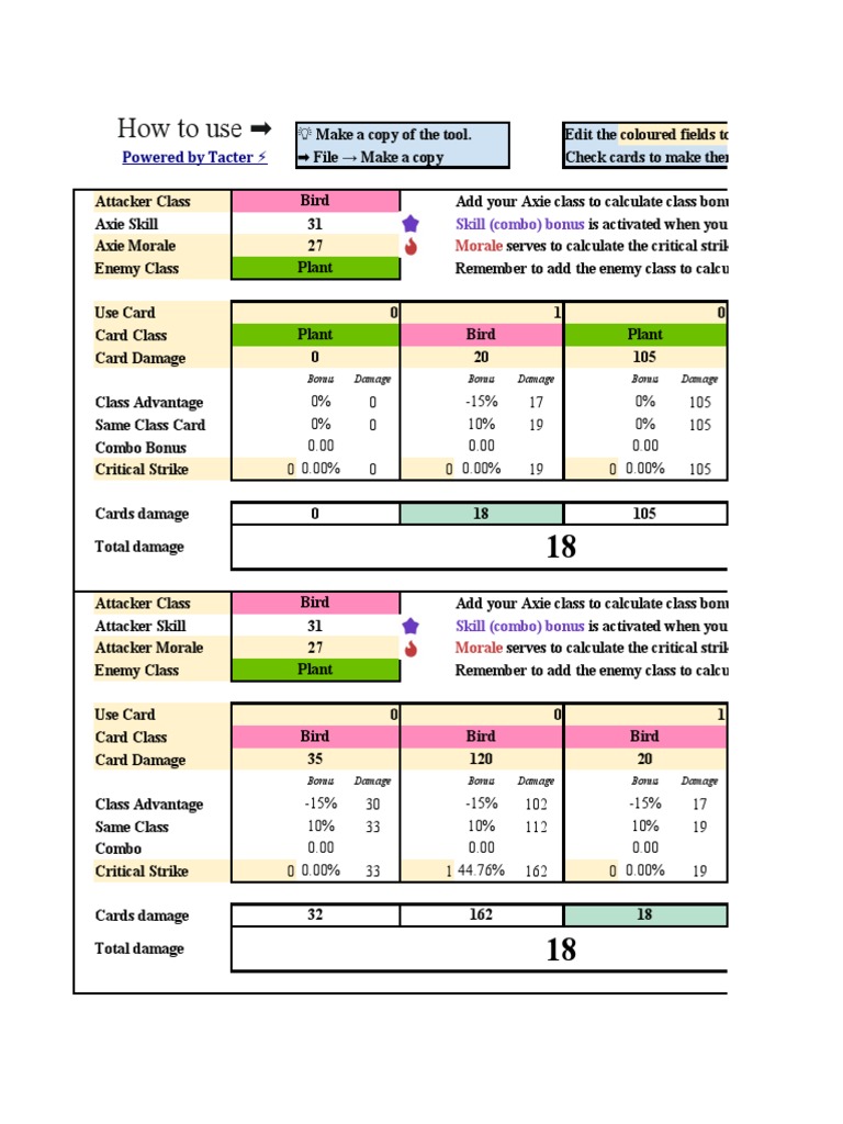 S20 Axie Infinity - Damage Calculator by Tacter App | PDF