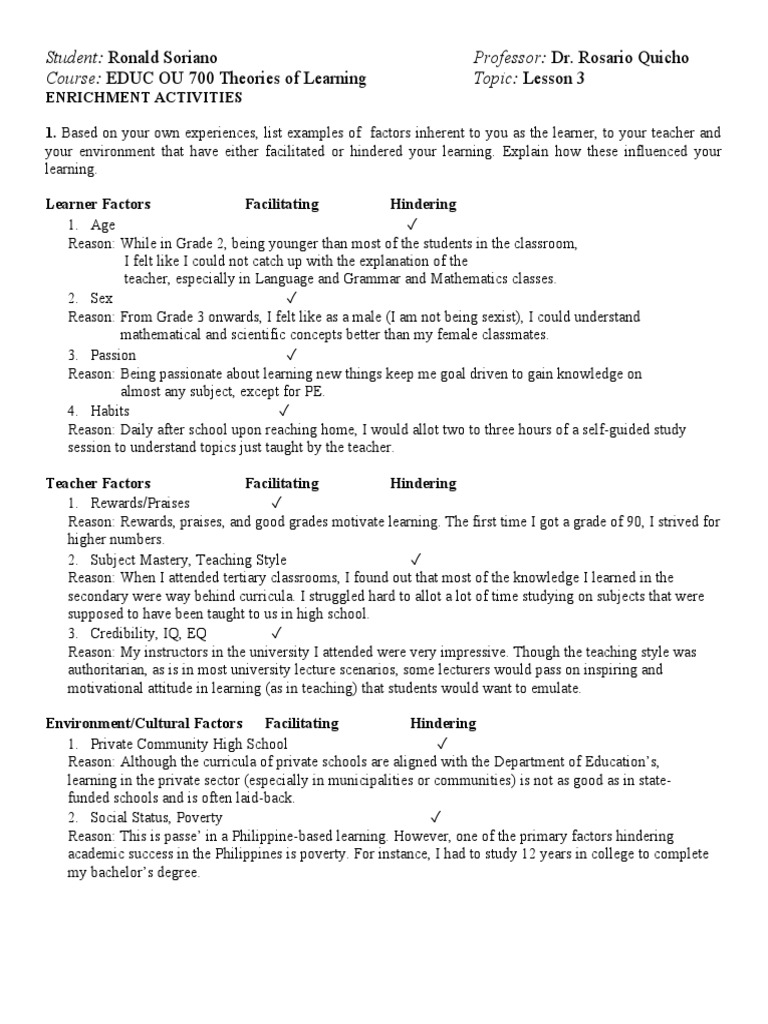 Lesson 3 (Enrichment Activities) | PDF | Learning | Teachers