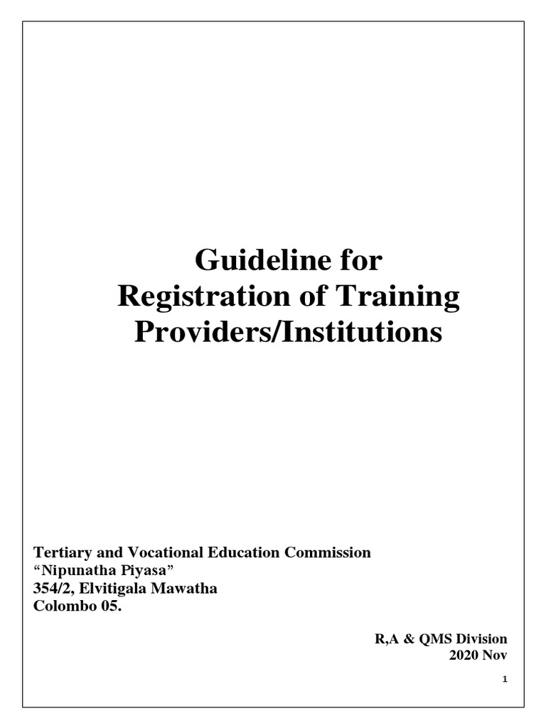 Guideline For Registration of Training Providers/Institutions | PDF ...