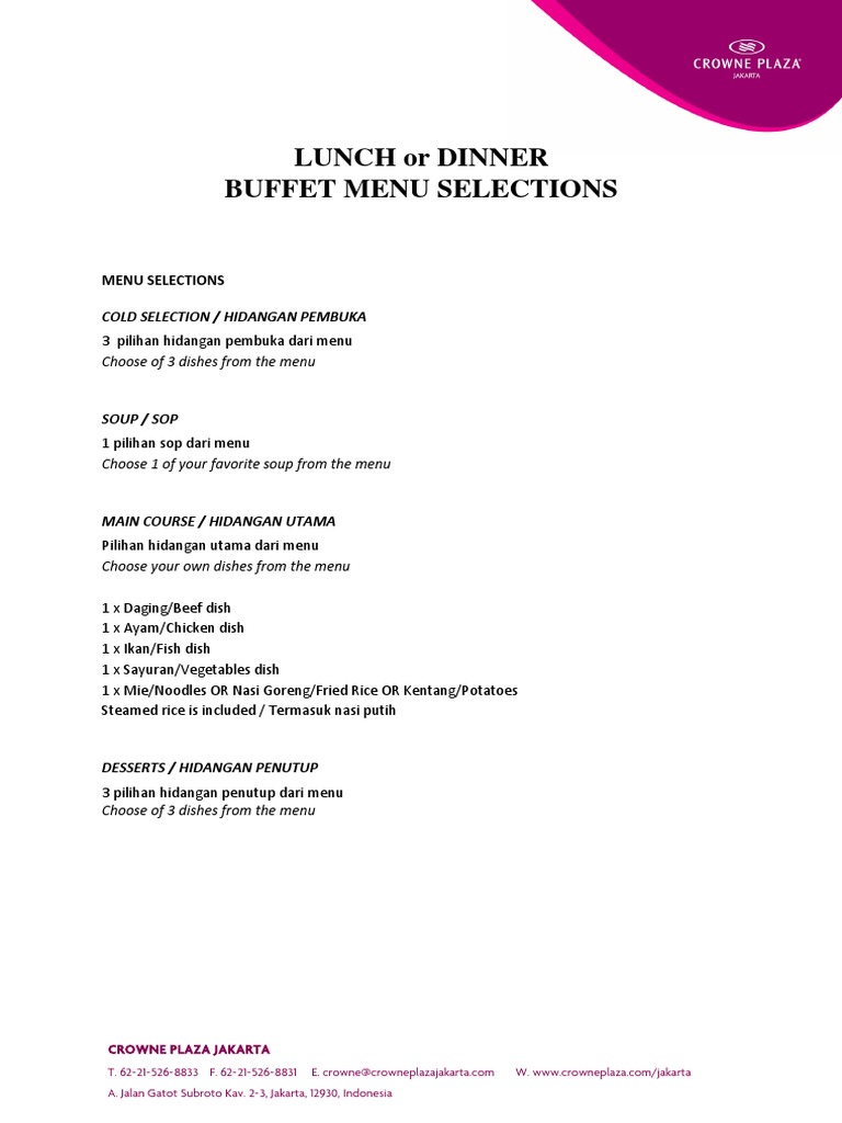 Lunch or Dinner Buffet Menu Selections | PDF | Salad | Sauce
