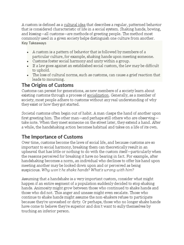 The Origins of Customs: Key Takeaways | PDF | Social Psychology