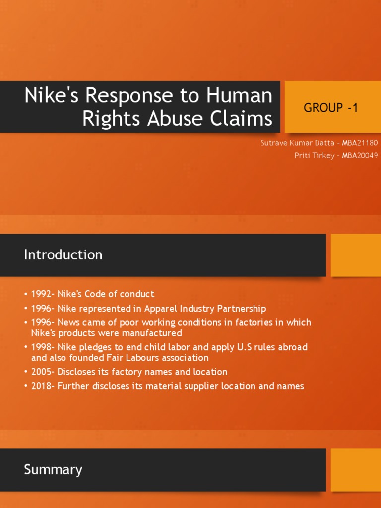 Nike's Response To Human Rights Abuse Claims: Group - 1 | Download Free ...
