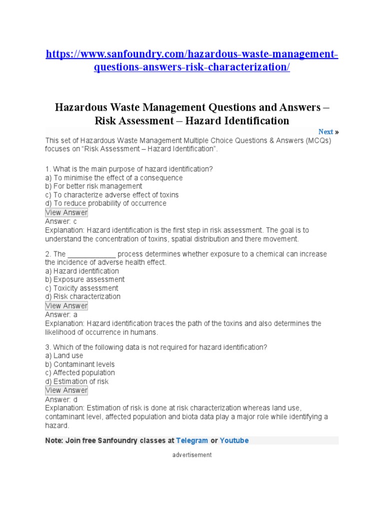Risk Assessment MCQ | PDF | Toxicity | Risk Assessment