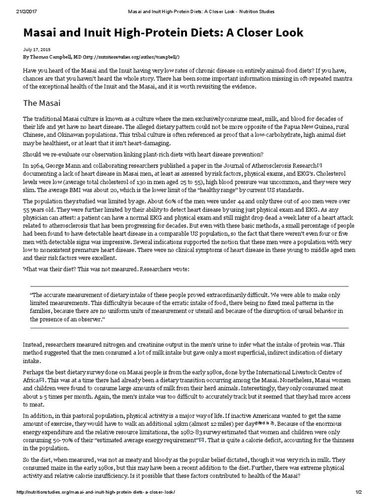 Masai and Inuit High-Protein Diets A Closer Look | PDF | Coronary ...