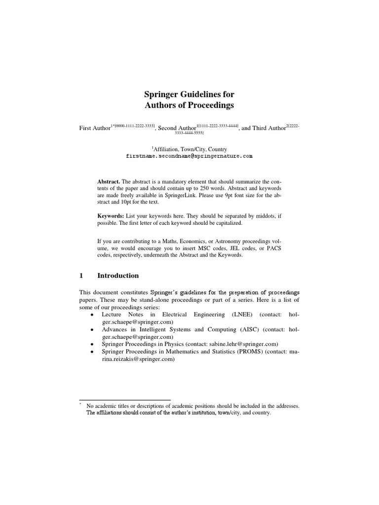 Springer Guidelines For Authors of Proceedings | PDF | Digital Object ...