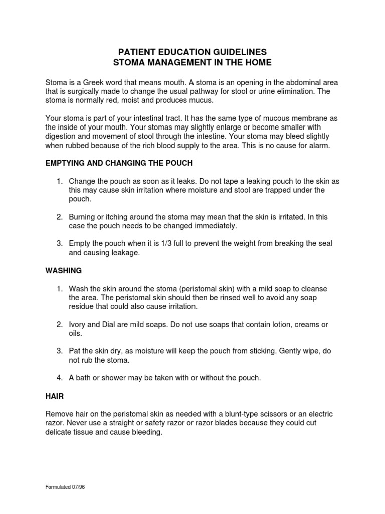 PATIENT EDUCATION GUIDELINES-Stoma Management in The Home | PDF | Urine ...