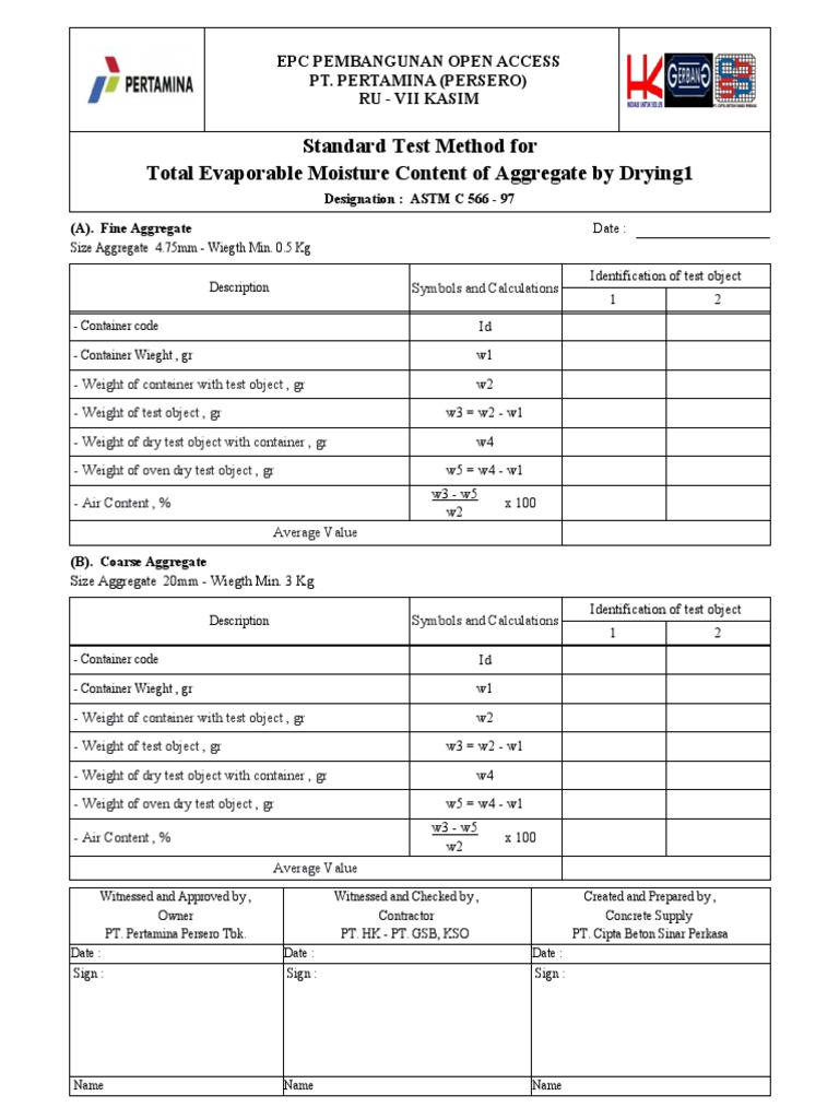 Format Cek Kadar Air Agregat | PDF