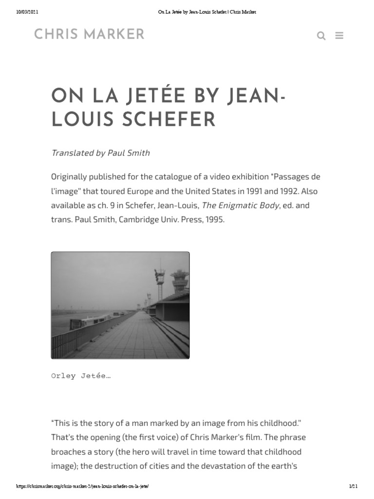 On La Jetée by Jean-Louis Schefer - Chris Marker | PDF | Memory ...