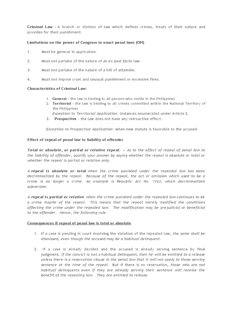 Total or Absolute, or Partial or Relative Repeal. - As To The Effect of ...