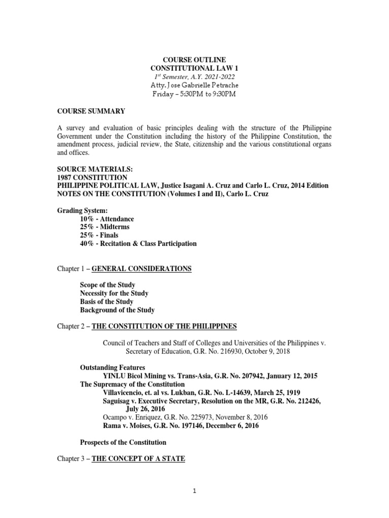 Constitutional Law 1 Syllabus | PDF | Corazon Aquino | Commission On ... Constitutional Law 1 Syllabus | PDF | Corazon Aquino | Commission On ...