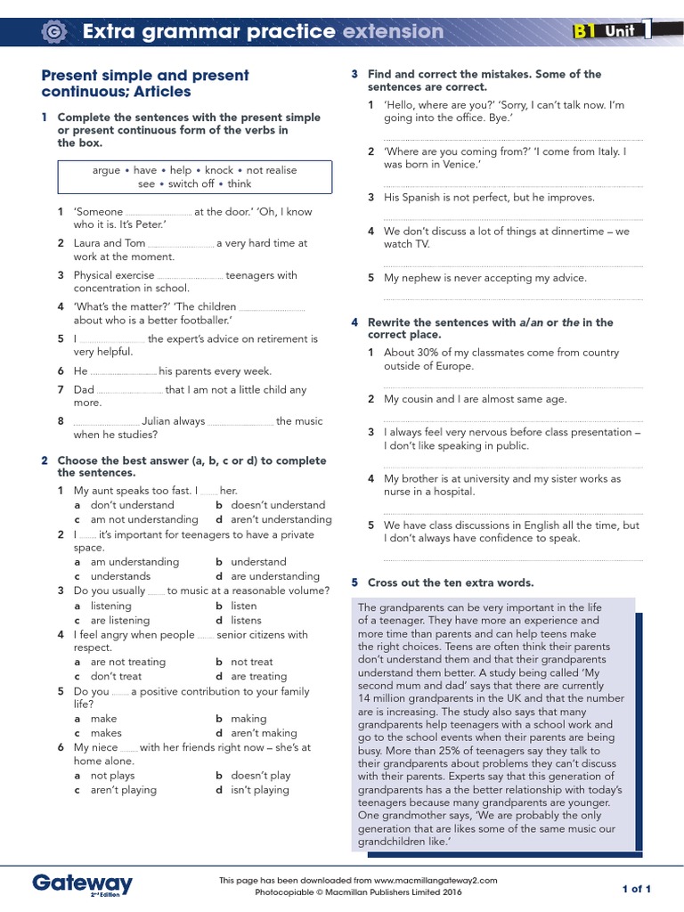 B1 UNIT 1 Extra Grammar Practice Extension | PDF