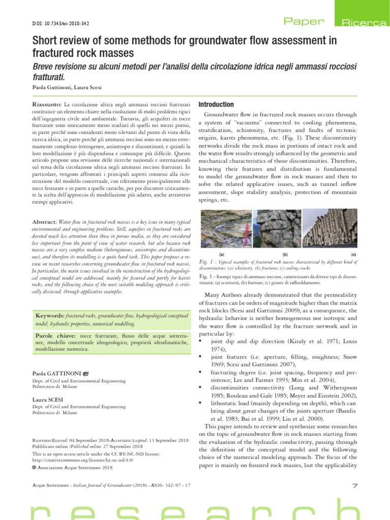 Groundwater Flow Assessment in Fractured Rock Masses - VVI | PDF ...