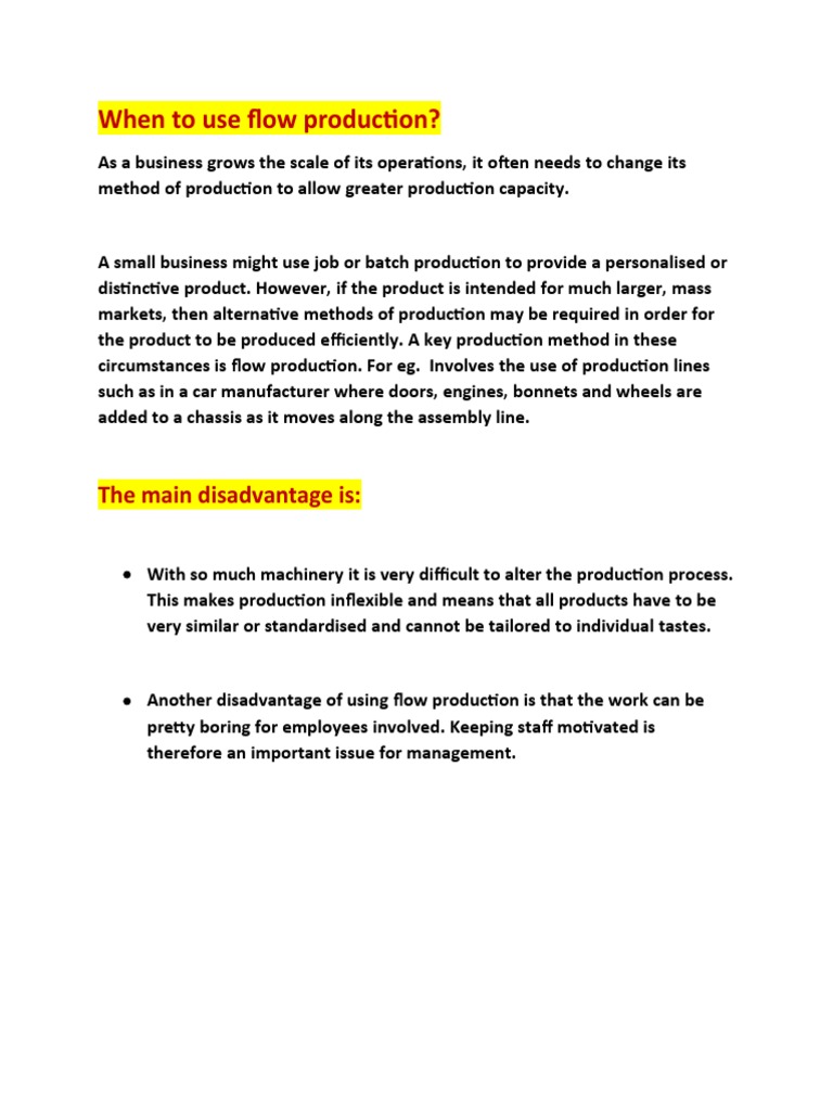 When To Use Flow Production?: The Main Disadvantage Is | PDF