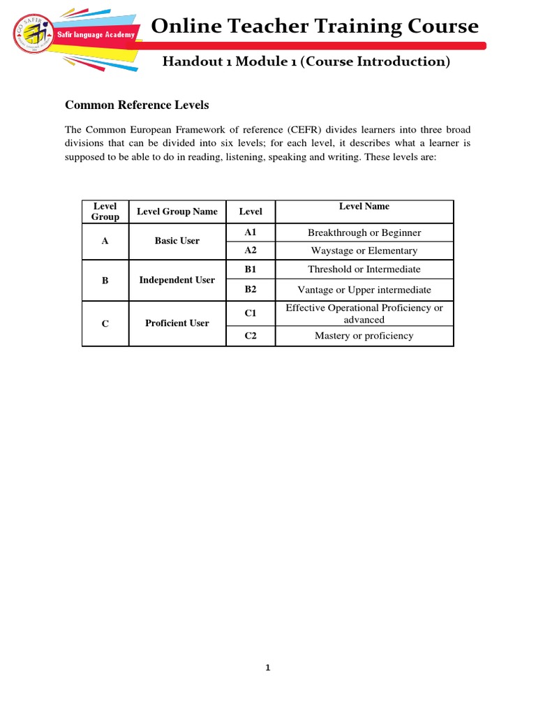 An Overview of the Common European Framework of Reference Levels Used ...