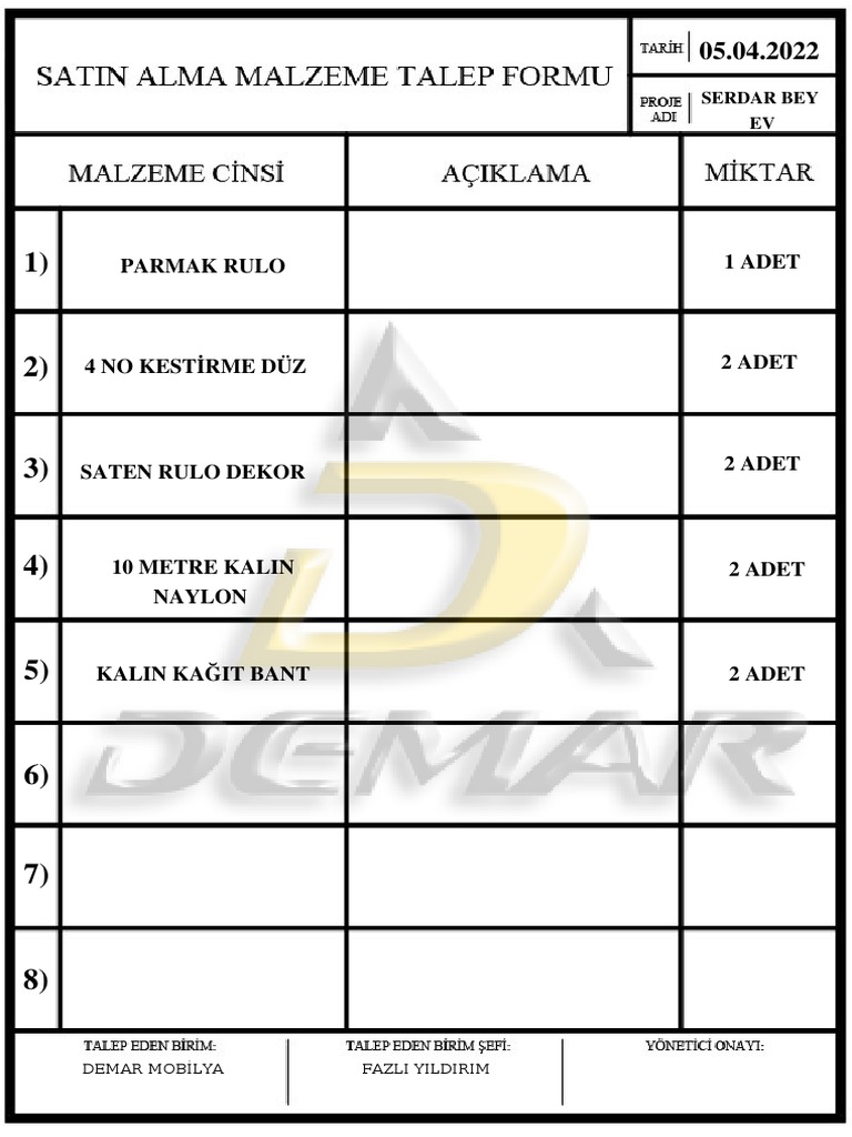 Satin Alma Talep Formu Kopyası | PDF