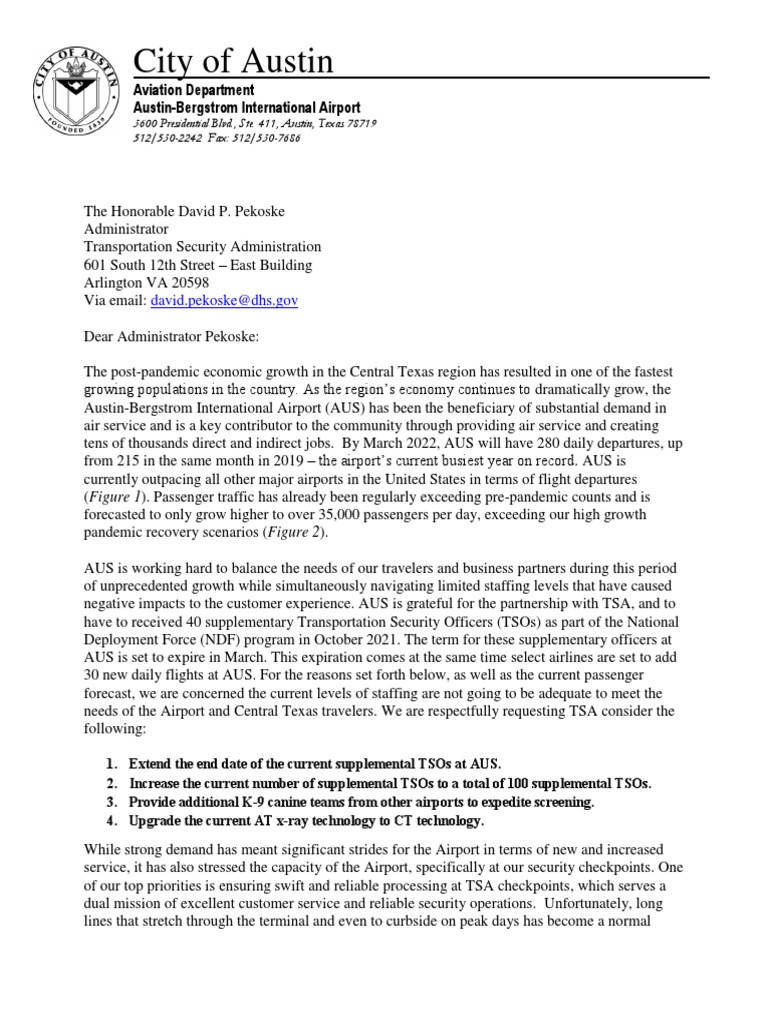 TSA Letter From AUS | PDF