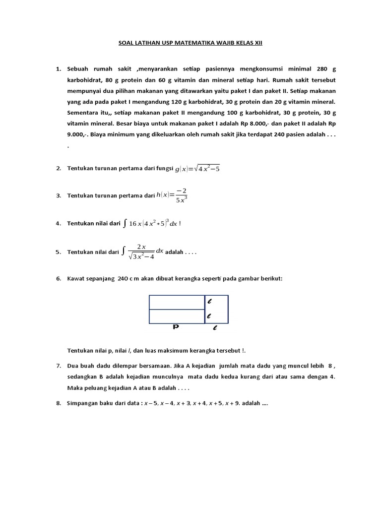 Soal Latihan Usp Matematika Wajib Kelas Xii | PDF