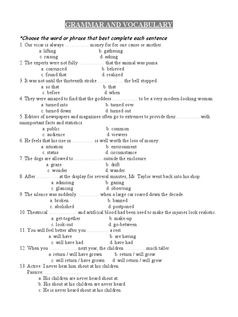 100 MULTIPLE CHOICE QUESTIONS Grammar and Vocabulary With Key | PDF