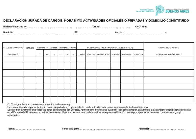 Declaración Jurada de Cargos 2022 | PDF