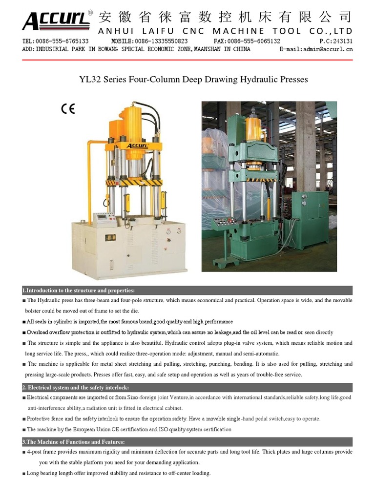 Four-Column Deep Drawing Hydraulic Presses from Anhui Laifu CNC Machine ...