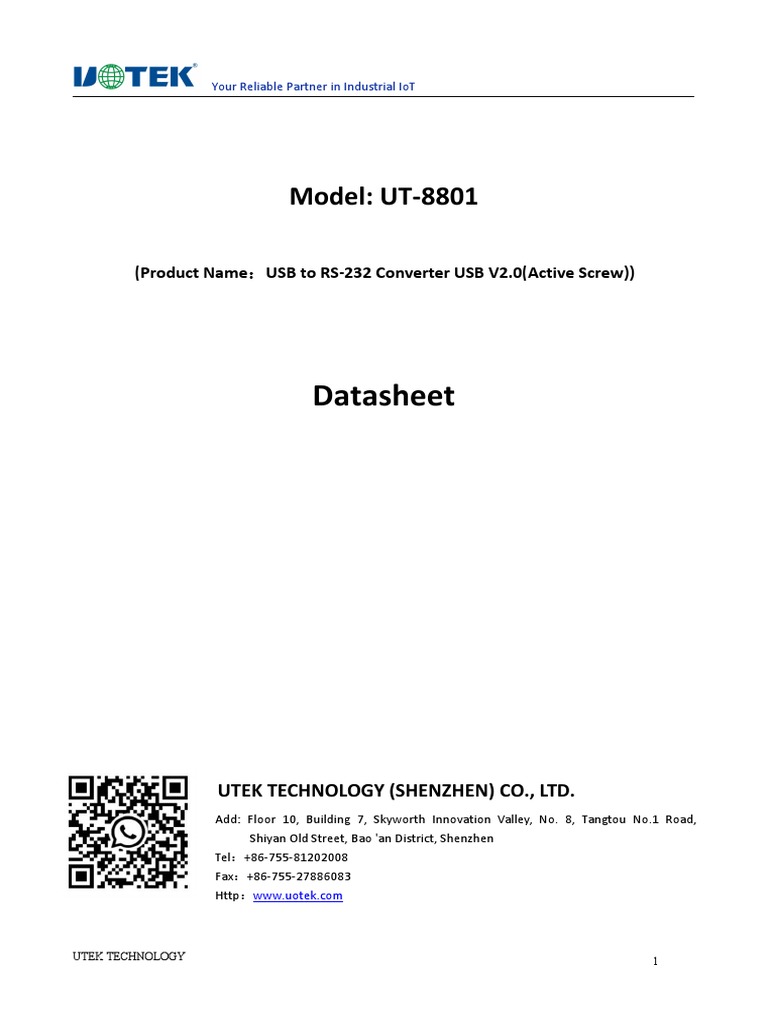 Datasheet: Model: UT-8801 | PDF | Computer Hardware | Computer Data