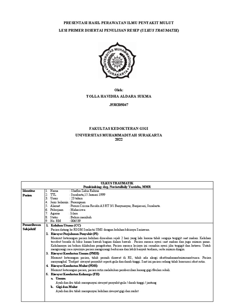 Perawatan Ulkus Traumatik di Mulut | PDF