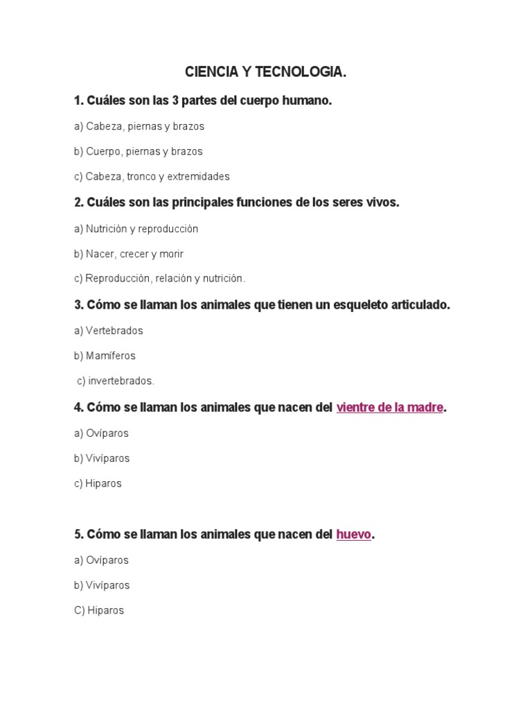 Cuestionario de Ciencias y Tecnología | PDF