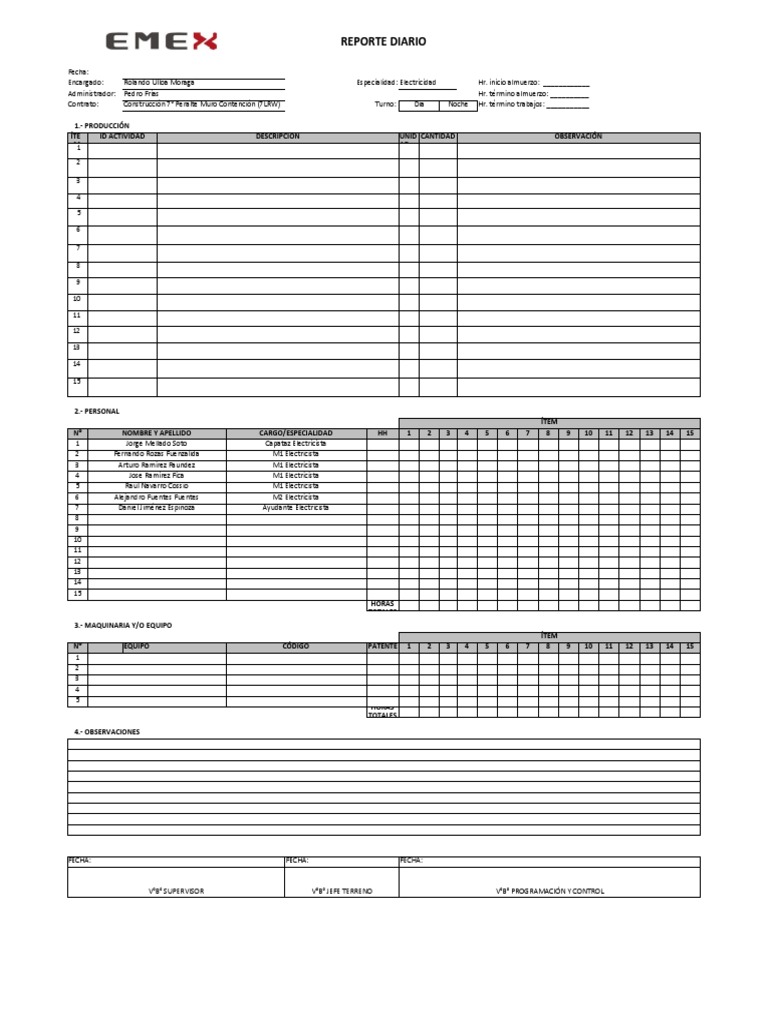 Formato Reporte Diario Emex Jorge Mellado | PDF