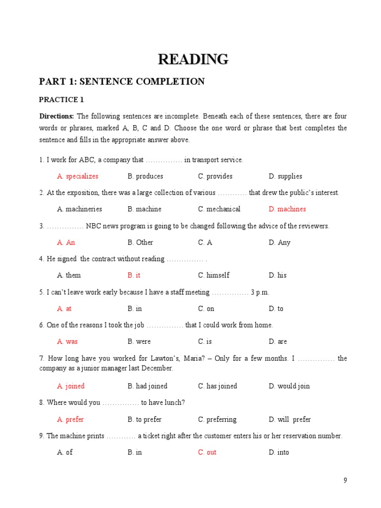Sentence Completion Practice Test | PDF | Adverb | Adjective