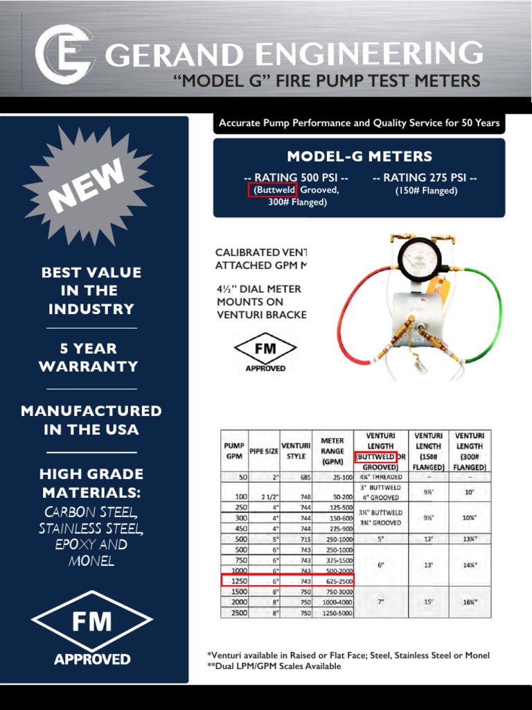 New GERAND Fire Pump Test Meter Brochure, G Series | PDF | Valve | Pump