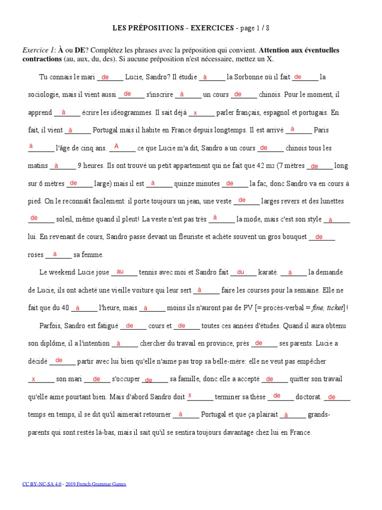 Exercices Prepositions de Lieu | PDF