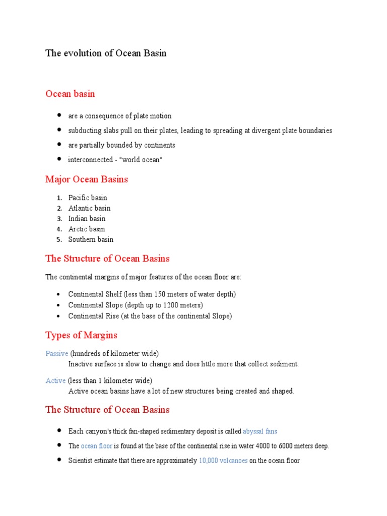 The Evolution of Ocean Basin | PDF | Seabed | Plate Tectonics