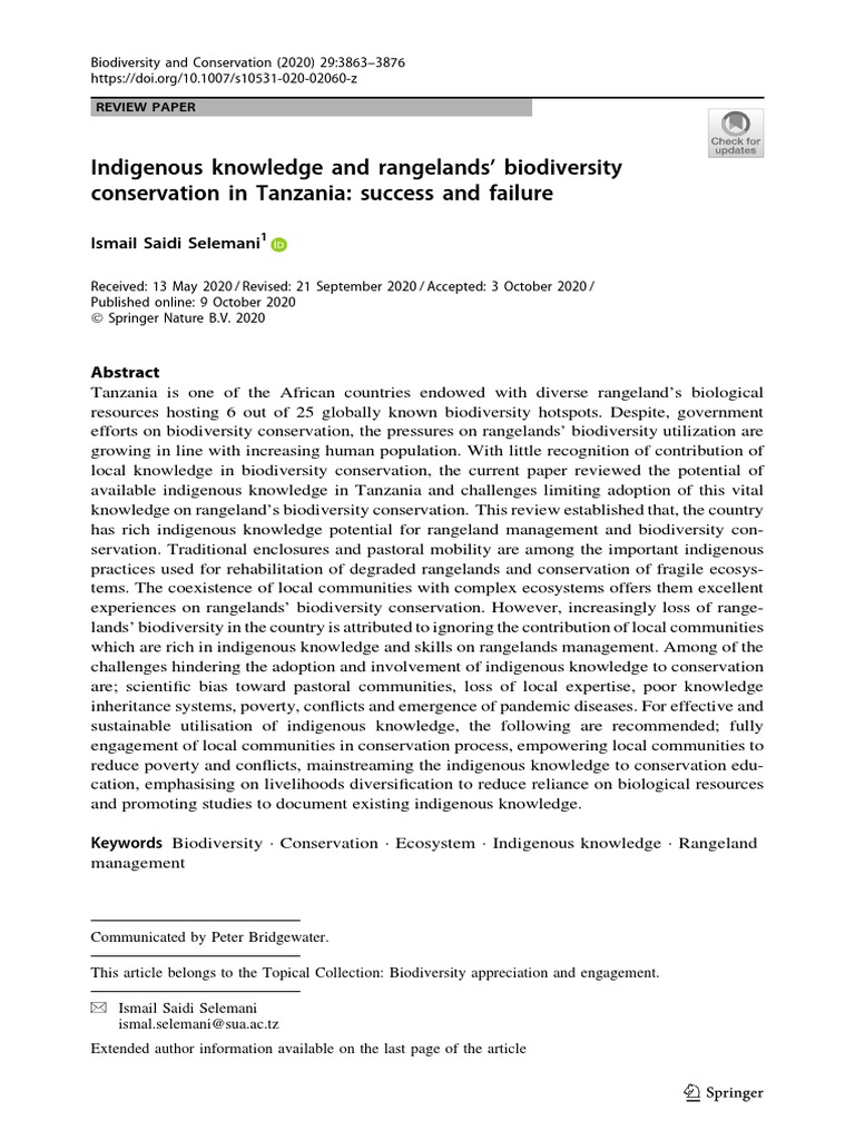 Indigenous Knowledge and Rangelands' Biodiversity Conservation in ...