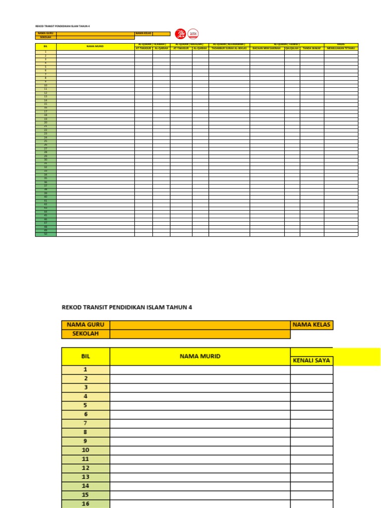 Rekod Transit P.islam Tahun 4 | PDF