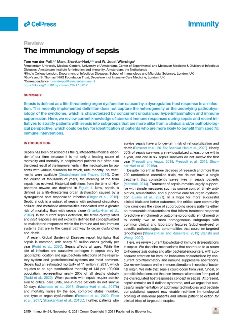 The Immunology of Sepsis | PDF | Inflammation | Immune System