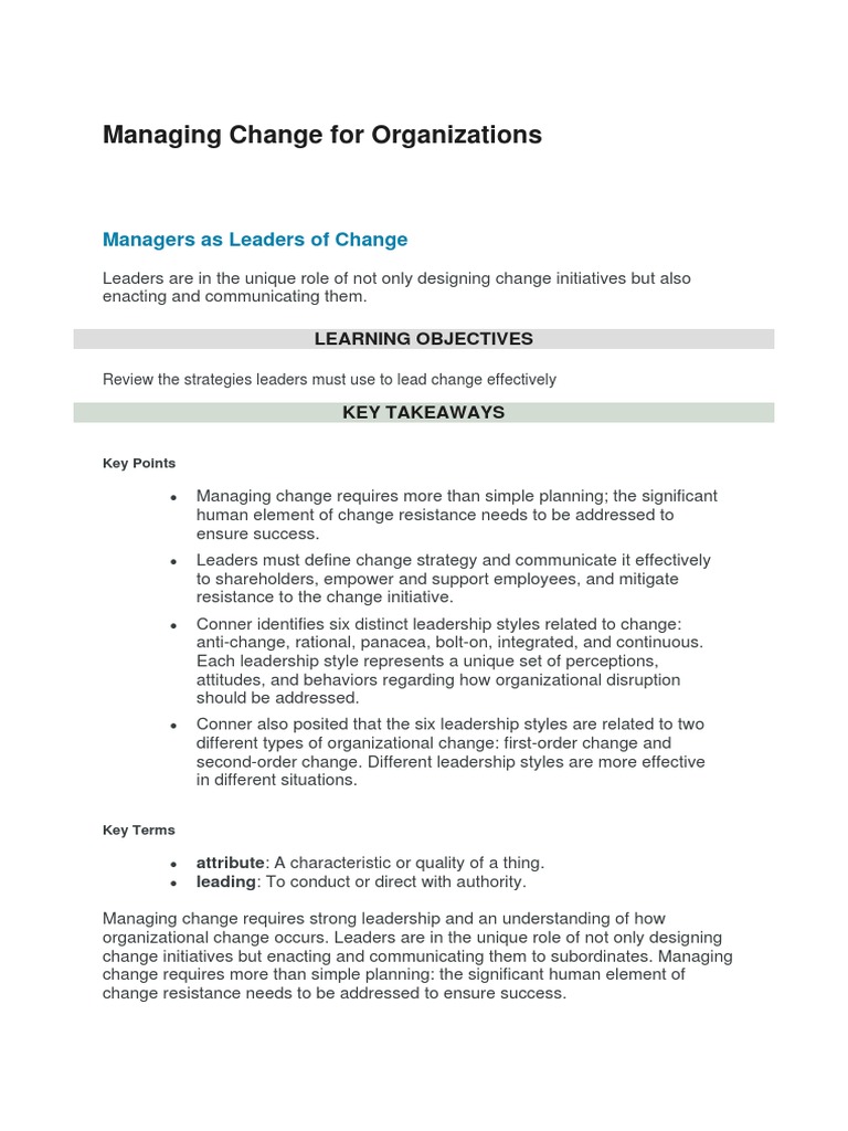 Managing Change For Organizations - Boundless Management | PDF | Organization Development ...