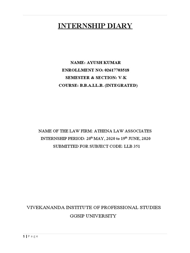 5th Sem Internship Diary - 02617703518 | PDF