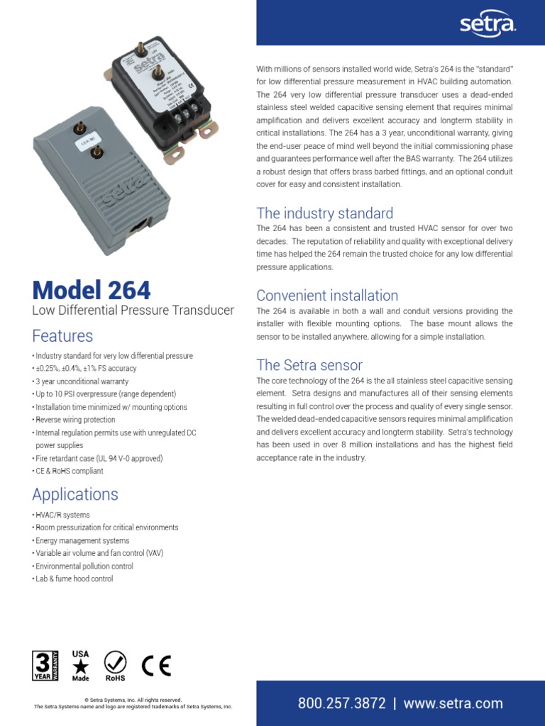 Setra 264 | PDF | Pressure Measurement | Pipe (Fluid Conveyance)
