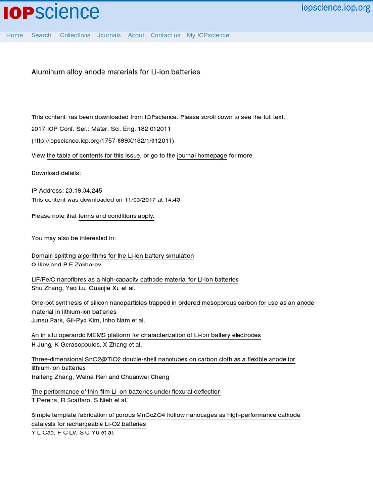 Aluminum Alloy Anode Materials For Li-Ion Batterie | PDF | Lithium Ion Battery | Rechargeable ...