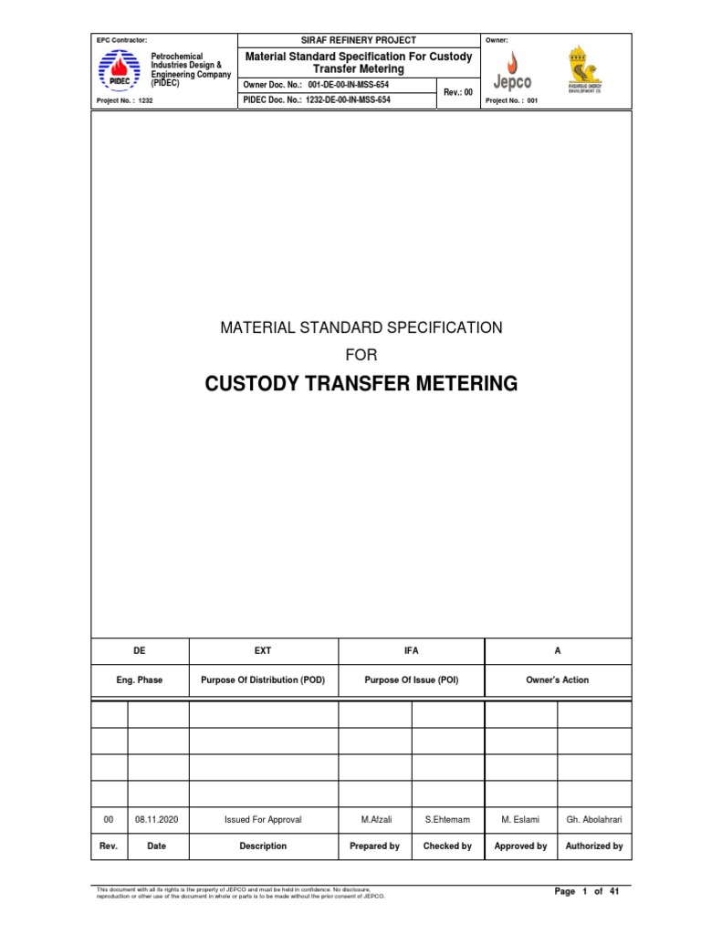 Custody Transfer Metering Standards | PDF | Specification (Technical ...