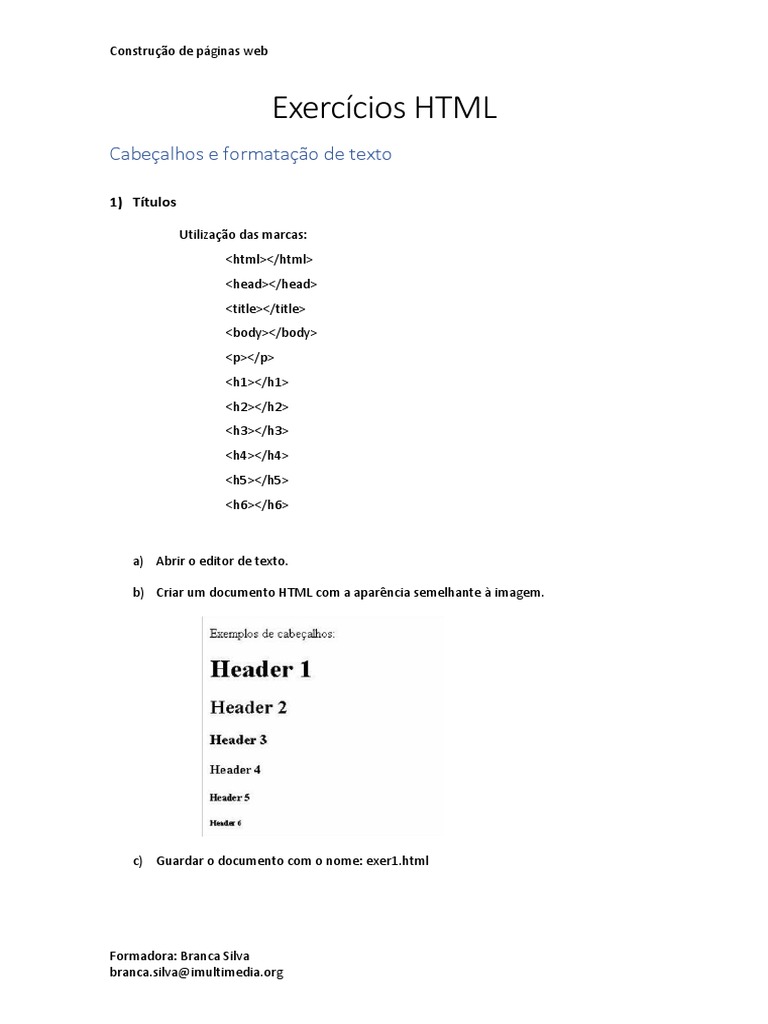 Exercícios HTML Basico | PDF | Html | Internet
