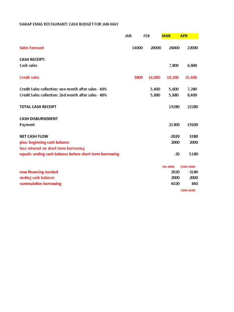 Cash Budget Solution - Siakap | PDF