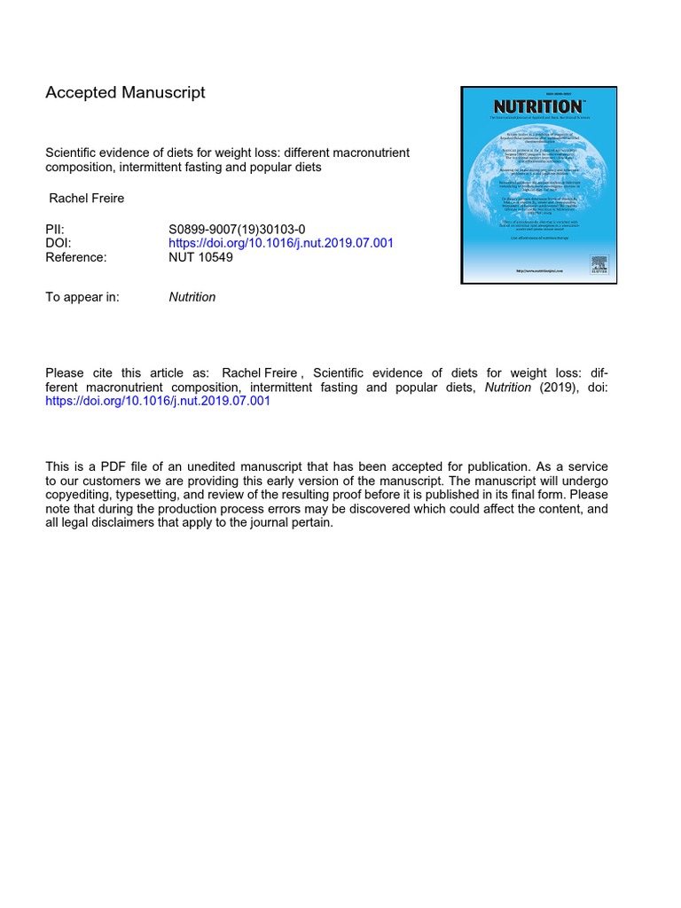 Accepted Manuscript: Nutrition | PDF | Dieting | Weight Loss