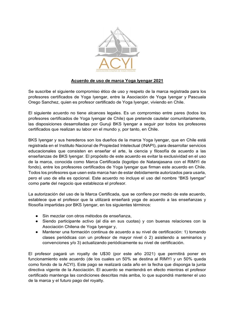 Acuerdo de Uso de Marca Yoga Iyengar 2021 | PDF