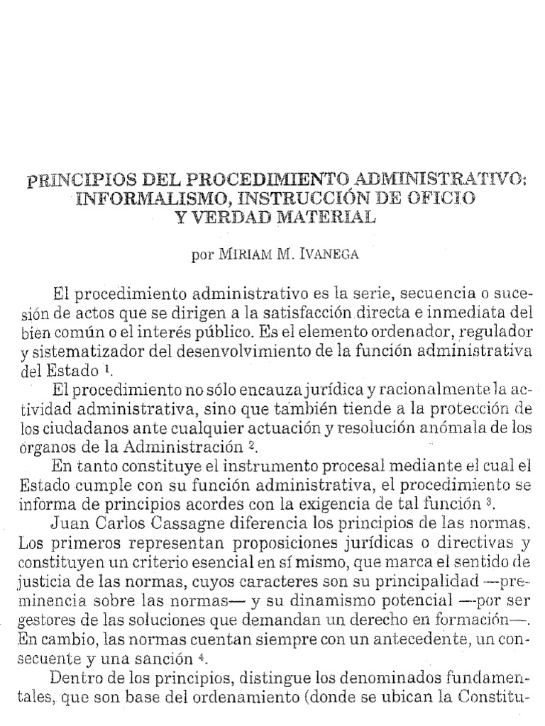 Ivanega Miriam Principios Del Procedimiento Administrativo | PDF | Ley procesal | Verdad