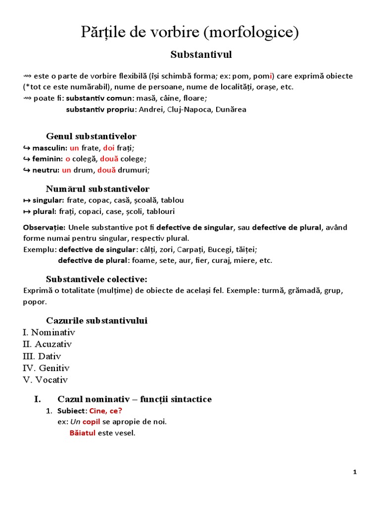 Gramatica - Partile de Vorbire | PDF