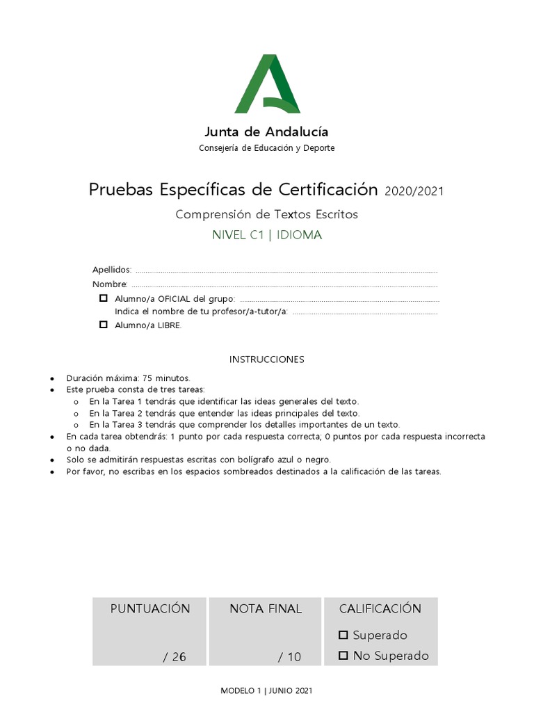 Pruebas Específicas de Certificación: Junta de Andalucía | PDF | Gender Pay Gap