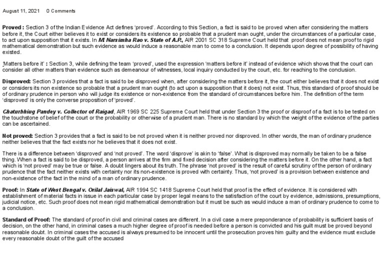 Proved, Disproved and Not Proved | PDF | Evidence (Law) | Burden Of ...