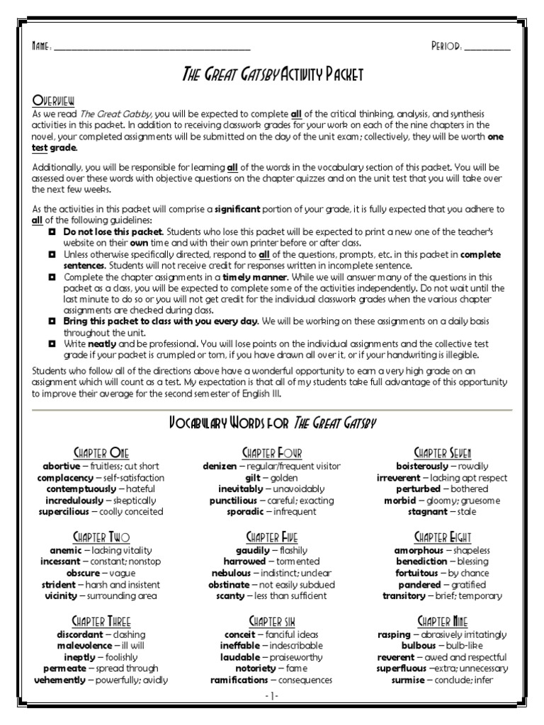 The Great Gatsby Activity Packet-2015 | PDF