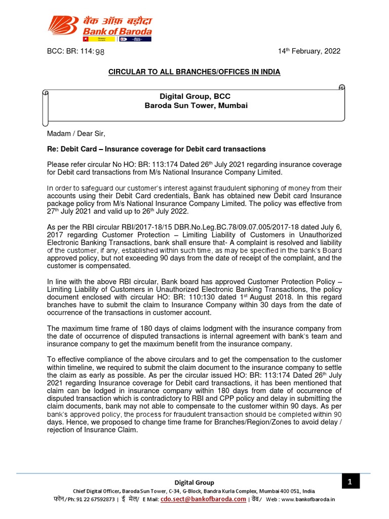 Debit Card Insurance Cirulcar - Final-01042022 | PDF | Debit Card ...